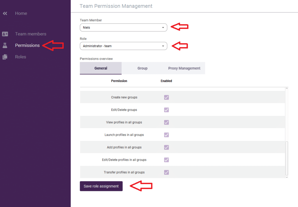 How to provide administration permissions to team members