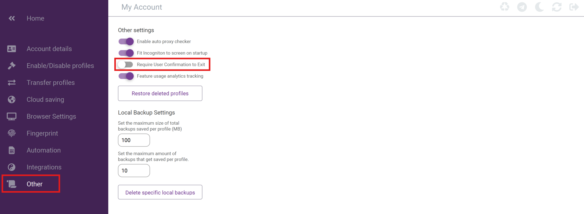 How to disable the confirmation when exiting Incogniton