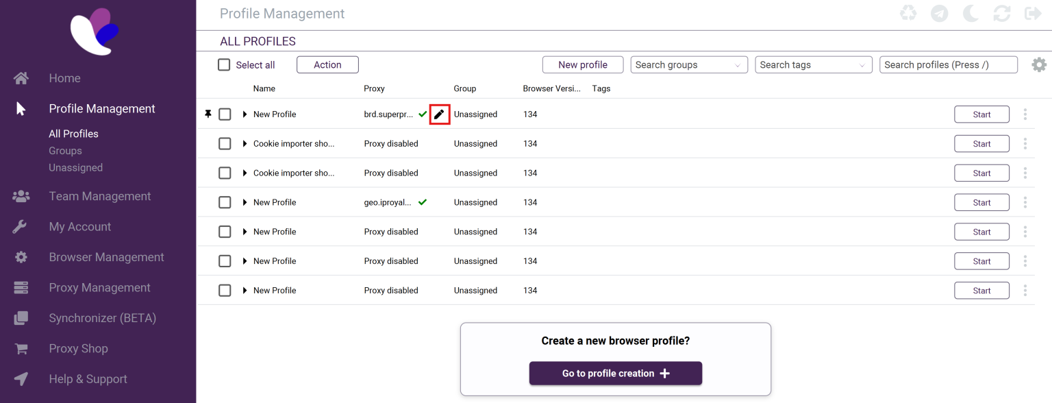 Guide – How to modify browser profiles using the pencil - Incogniton